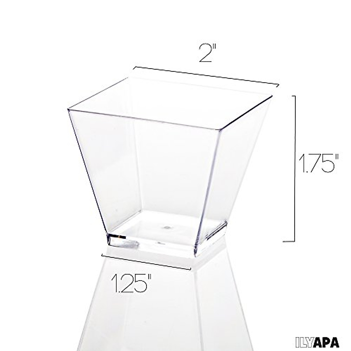 Ilyapa 100 x 2oz Mini Plastic Dessert Cups with Spoons - Dessert Shooter Plastic Glasses, Elegant Mini Appetizer Cups for Chocolate & Cheesecake, Mini Tumbler Square Cup, Puddings, Mousse, Parfaits