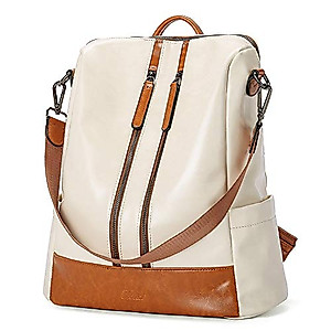CLUCI Leather Backpack Purse for Women Covertible Travel Large Fashion Casual Lady Detachable Shoulder Bag Beige with Brown