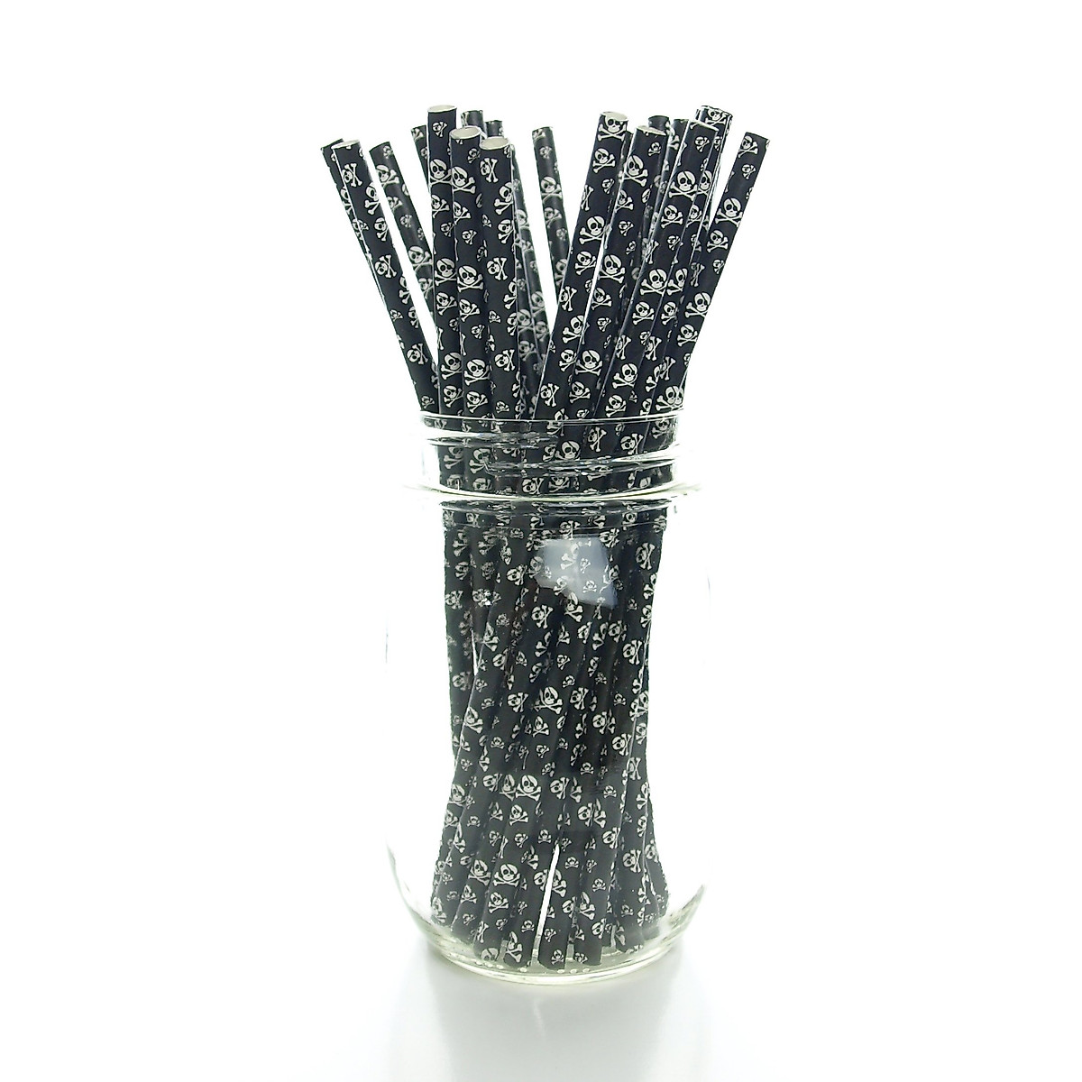 Pirate Party Straws, Skull & Crossbones Skeleton Straws (50 Pack) - Black & Red Halloween Pirate Birthday Party Supplies & Table Decorations, Halloween Paper Straws