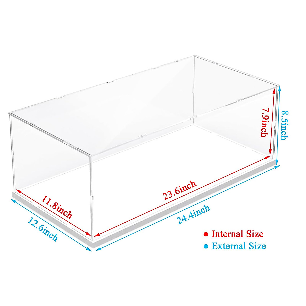 Thickened Clear Acrylic Display Case with Wood-Plastic Base for Lego 42096 42172 42143 42083 42156 Figures Transparent Box Large Organizer Protection, White Inside 23.6X11.8X7.9inch