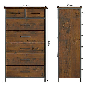 IKENO 7 Drawer Tall Dresser with Sturdy Metal Frame, Industrial Drawer Chest for Bedroom, Clothes Storage Cabinet