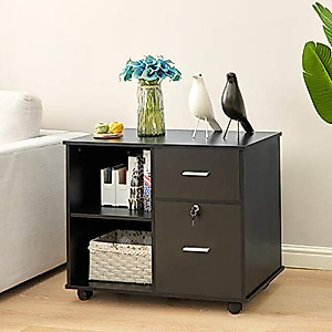 GreenForest Small L Shaped Desk 51x35.4 inch Reversible Corner Gaming Computer Desk and Wooden File Cabinet 2 Drawer Lateral Filing Cabinet with Lock