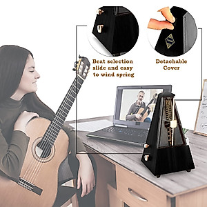 Tempi Mechanical Metronome for Musicians - 2 Year Warranty - Metronome for Piano/Guitar/Violin, Metronome Music for Adults and Kids (Molded White Grain Veneer)