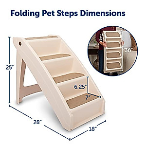 PetSafe CozyUp Folding Dog Stairs - Pet Stairs for Indoor/Outdoor at Home or Travel - Dog Steps for High Beds - Pet Steps with Siderails, Non-Slip Pads - Durable, Support up to 200 lbs - X-Large, Tan