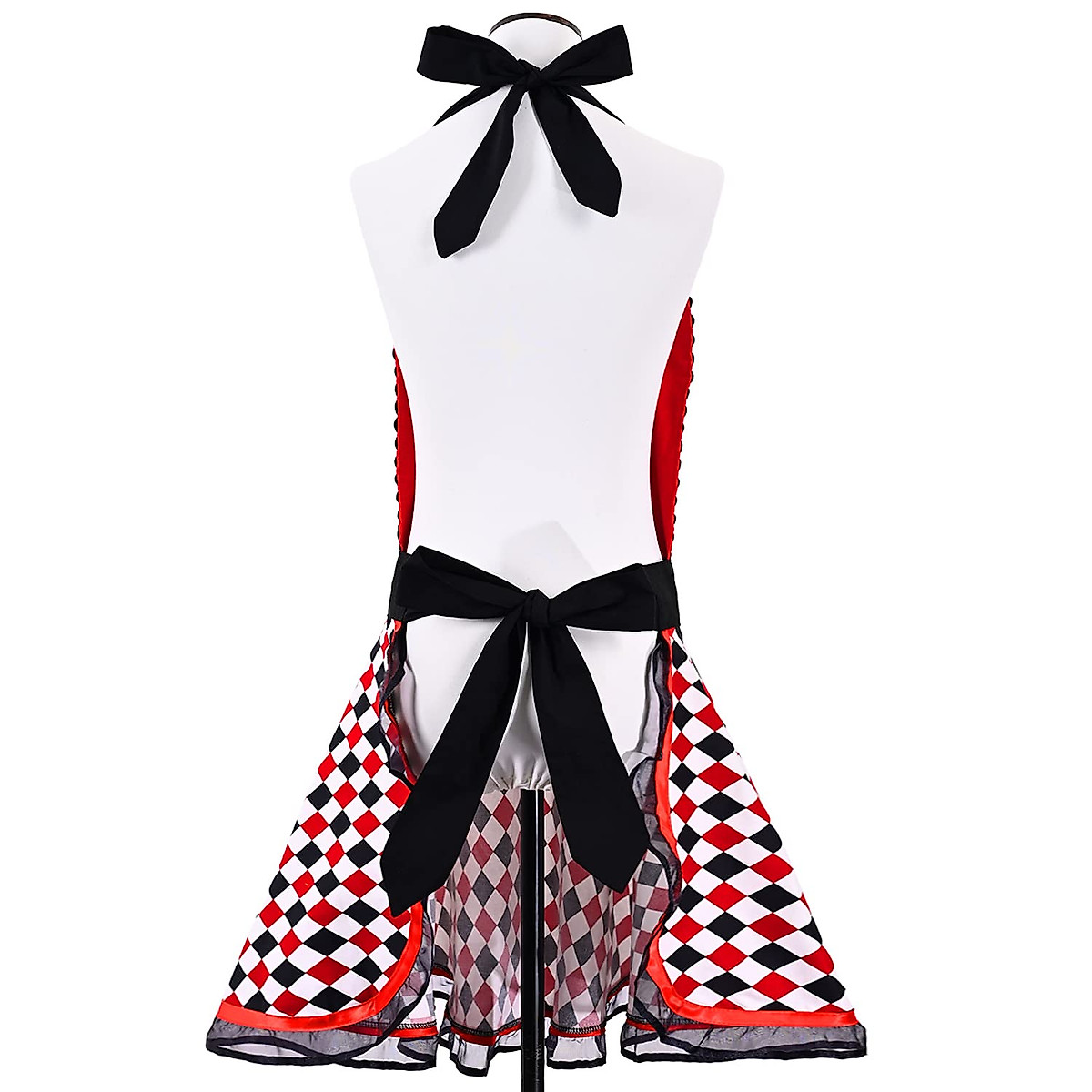Violet Mist Cute Sweetheart Vintage Apron for Women Girls Checkered Retro Stylish Apron Sexy Red Dress 50s Apron Pretty Lace Ruffle Adjustable Neck Strap Flirty Apron Halloween Christmas Mothers Gifts