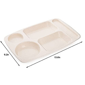 WUWEOT 8 Pack Divided Food Plates, 13.5" Wheat Straw Tray, 5-Compartment Unbreakable Fast Food Tray, Microwave Dishwasher Safe, BPA Free, Lightweight