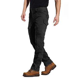AKARMY Men's Hiking Pants Casual Camouflage Multi-Pocket Cargo Work Pants G3WF Black
