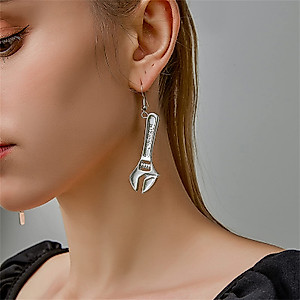 coadipress Wrench Tool Earrings for Women Funny Handmade Black Silver Imitate Punk Hip Hop Quirky Funky Earrings Jewelry (Black)