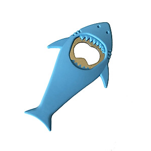 L & H Household Cool Shark bottle Opener Silicone Stainless Steel Beer Bottle Opener Shark Refrigerator Magnet 4.8" x 2.7 (Blue, 1)