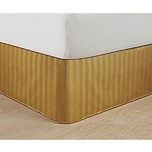 Ethereal Bedding 400-TC Sateen 1-PC Luxury Split Corner Tailored Bed Skirt Queen Stripe Gold 10'' Inches Drop Length 100% Egyptian Cotton