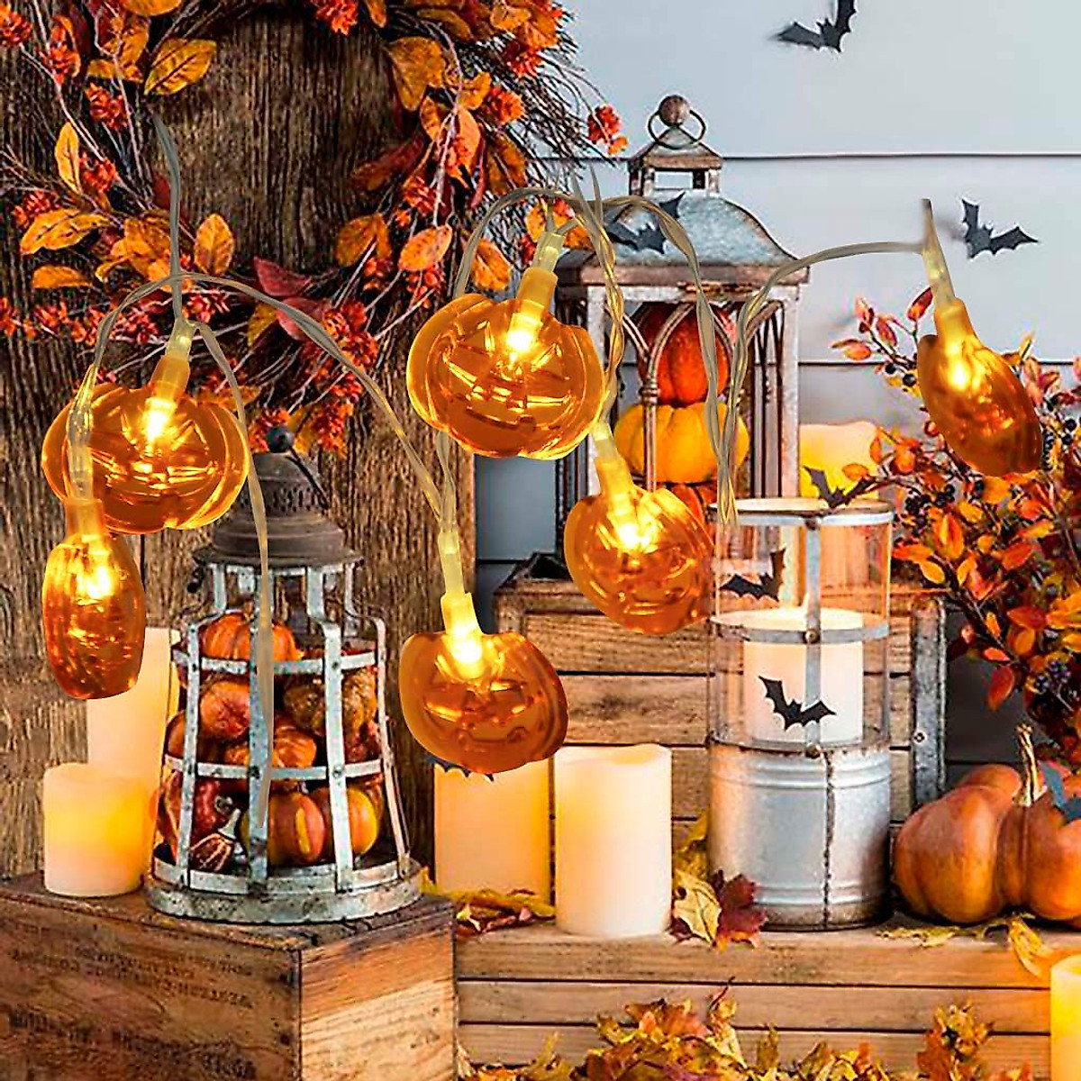 CCOOfhhc Halloween String Lights, 20/40 LED Pumpkin Halloween Lights Indoor Outdoor Party and Christmas Decoration Warm White