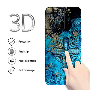 Gadget Gear Vinyl Skin Back Sticker Aqua Blue with Golden Streaks (83) Mobile Skin Compatible with Xiaomi Redmi Note 10 (Only Back Panel Coverage Sticker)