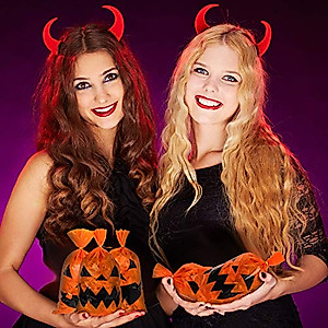 Outus 150 Pieces Halloween Trick or Treat Plastic Candy Bags Jack-O-Lantern Pumpkin Bags Goody Tote Bag Party Favor Bags with Handles Party Favors(Orange with Black Accents)