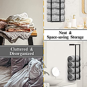 Kasxerku Towel Racks for Bathroom Wall Mounted, Stainless Steel Bath Towel Holder Wall Towel Rack for Rolled Towels, Modern Small Space Bathroom Towel Storage, Frosted Black Bathroom Organizer