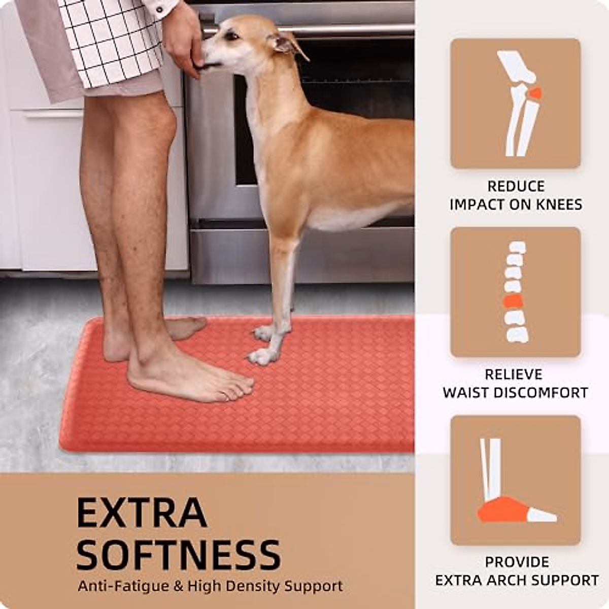 KOKHUB Kitchen Mat,1/2 Inch Thick Cushioned Anti Fatigue Waterproof Kitchen Rug, Comfort Standing Desk Mat, Kitchen Floor Mat Non-Skid & Washable for Home, Office, Sink,17.3"x28"- Red