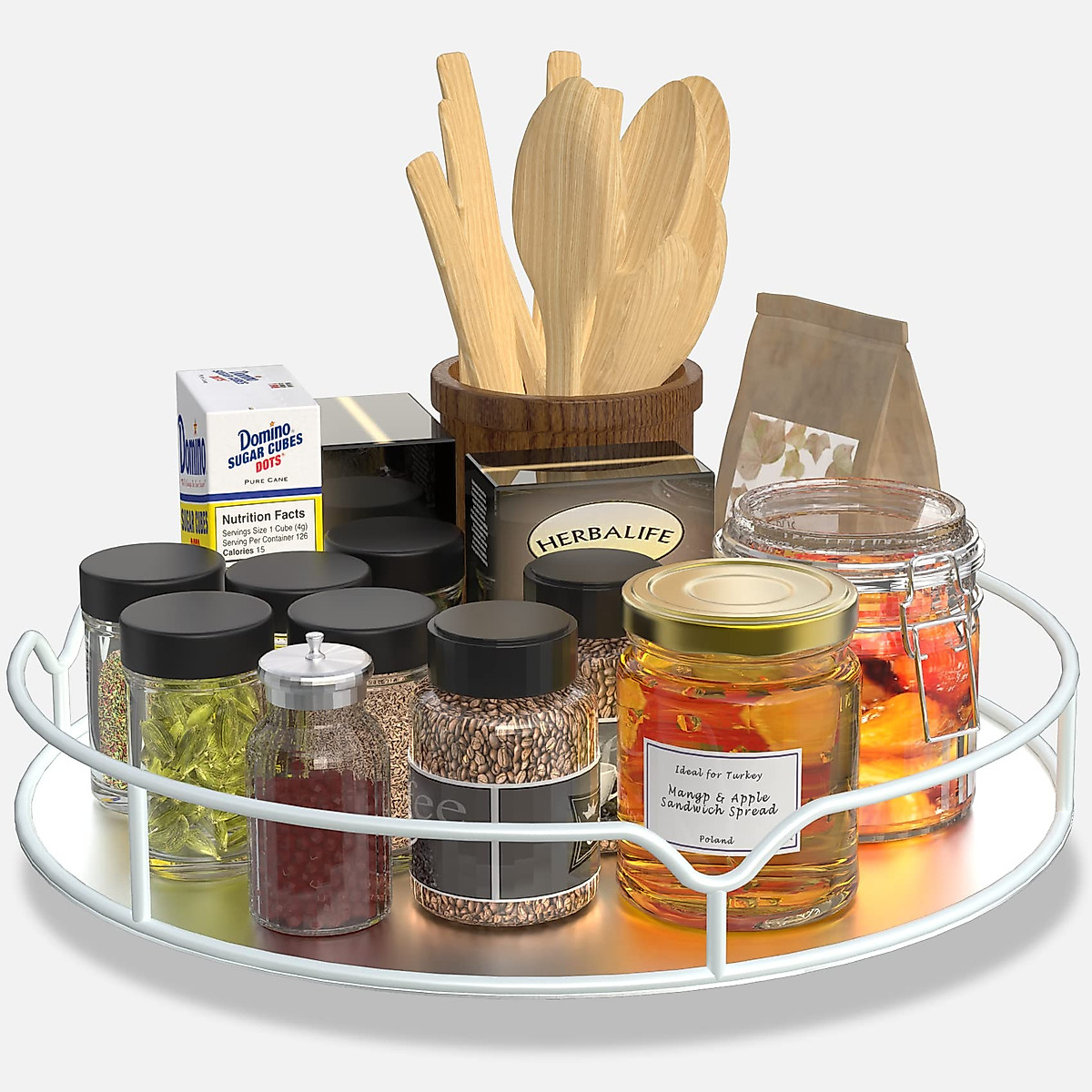 Lazy Susan Turntable Organizer - 11" Metal Rotating Spice Rack for Cabinet Pantry Refrigerator, White