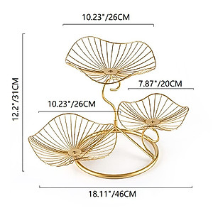 RAUVOLFIA Fruit Bowl, 3-Tier Fruit Basket Holder, Decorative Fruit Bowls Stand, Gold