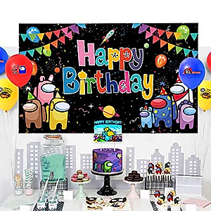 Among Us Happy Birthday Background Decoration-Among Us Game Banner for Men Boy Kids’ Game Theme Birthday Party Decoration (5x3ft)