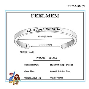 FEELMEM Depression Awareness Recovery Gift Life Is Tough But So Am I Keychain Prevention Awareness Mental Health Awareness Jewelry Inspirational Gifts For Family Best Friend (cuff - silver)