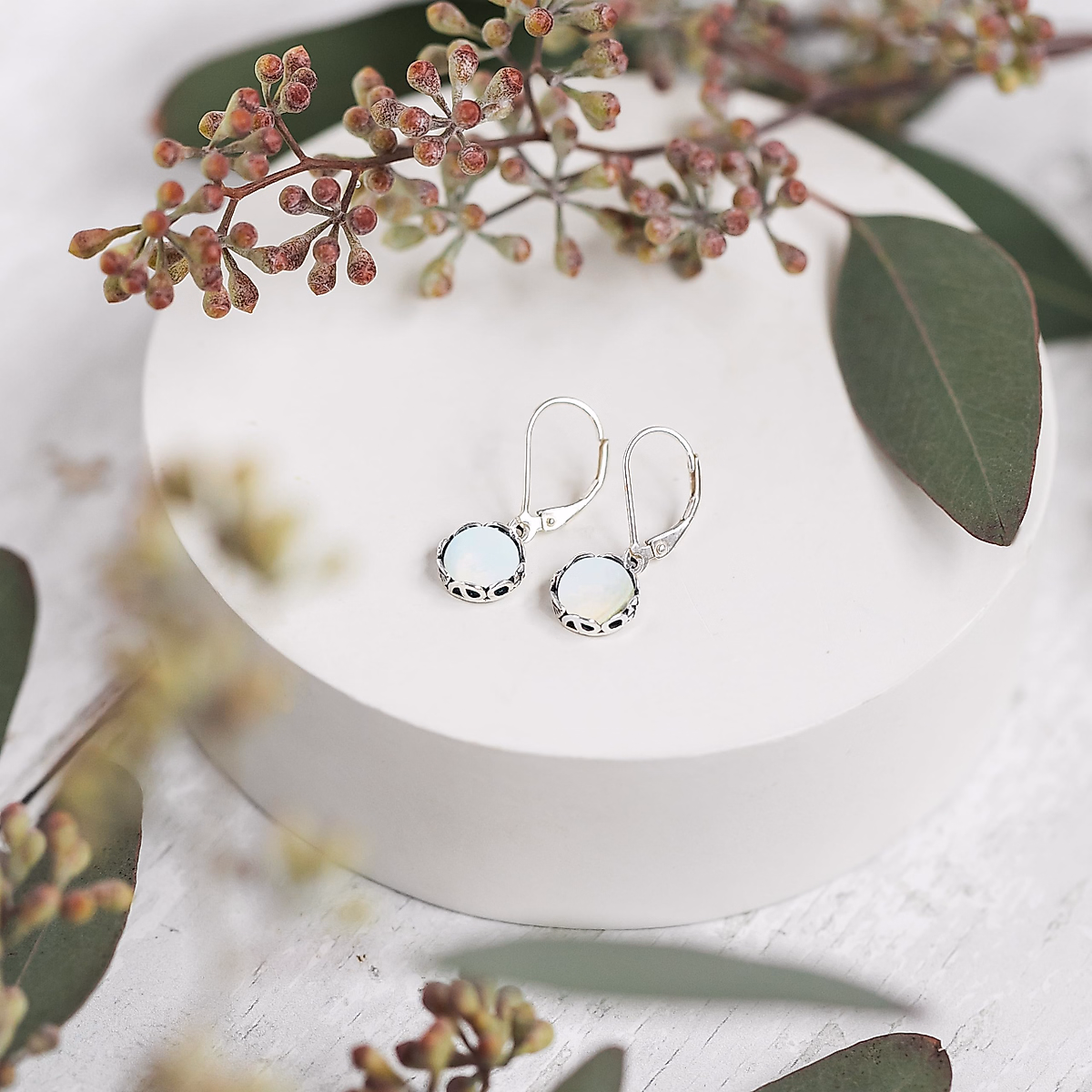 Bottled Up Designs Handmade Vintage White Leverback Botanicals Earrings, Sterling Silver, Eco Friendly, Made in USA, Birthday Gifts, Mothers Day, Women, Anniversary (Clear Cold Creame Jar)