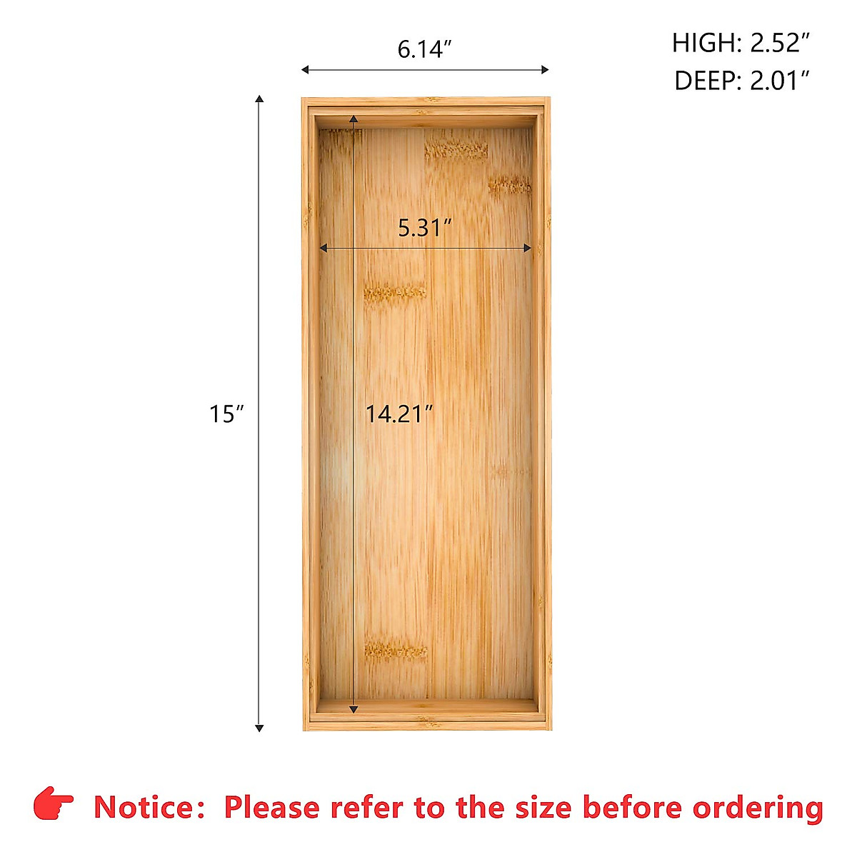 Utensil Organizer Silverware Drawer Organizer-Stackable Bamboo Flatware Caddy Cutlery Holder, Wooden Storage Boxes Tray for Bedroom,Office, Bathroom, Vanity & Garage Tool Organization(15"6"2.5")