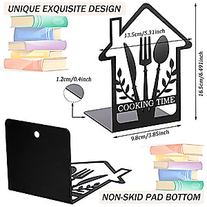 Hotop, Cookbook Bookends Fork Knife Spoon Decor Metal Bookends Supports Holders for Shelves Kitchen Book Cookbook Storage Cooking Time House Appearance Design Modern Functional Chef Housewarming