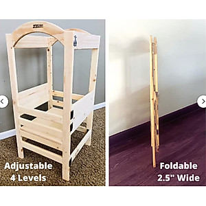 Foldable Kitchen Helper, Toddler Step Stool, Kitchen Helper Tower, Montessori Tower Learning, Adjustable/Collapsible/Folding Toddler Tower (Wax)