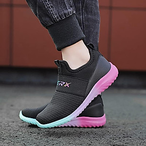 GEERX CARA Girls Slip On Athletic Sneaker Lightweight Sport Walking Running Tennis Shoe (Toddler/Little Kid/Big Kid) Black Rainbow Size 2