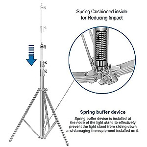 Stainless Steel Heavy Duty Light Stand Photography Studio Video Lighting Stands, Spring Cushioned Heavy Duty Tripod Stand, 9.5ft/2.8m, 2 Packs Professional Photography Studio Stands