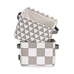 Sea Team Foldable Mini Square New Grey and White Geometric Theme 100% Natural Linen & Cotton Fabric Storage Bins Storage Baskets Organizers for Shelves & Desks - Set of 4 (Grey)