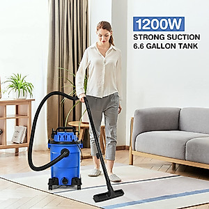 COSTWAY 3-in-1 Wet/Dry Vacuum Cleaner with Blower Function, 6.6 Gallon 4.8 Peak HP Vacuum with Safety Protection, Portable Shop Vacuum Cleaner for Workshop, Car, Garage, Home, 1200W (Blue)