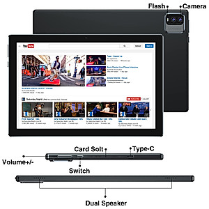 NOVOJOY NVCP20Pro 10.1-inch 1280x800 IPS HD Touchscreen Tablet with 4GB RAM, 128GB ROM, Bluetooth Keyboard, Mouse, and Protective Cover - Black