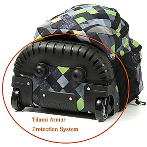 Tilami Rolling Backpack 18 Inch with Pencil Case School for Boys Girls (Green Plaid)
