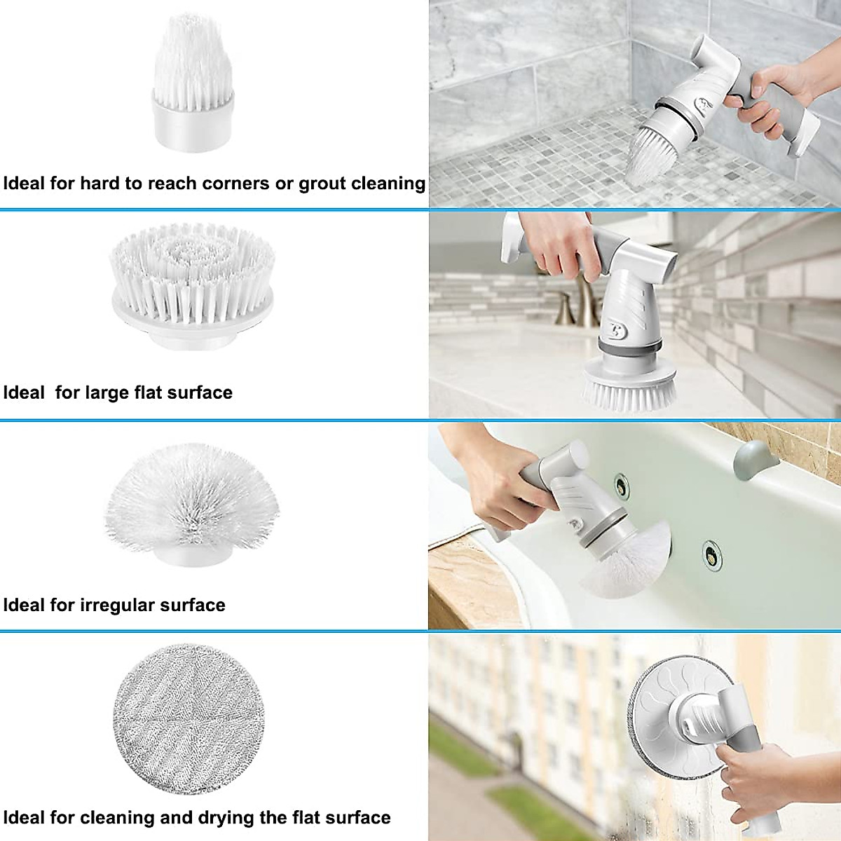 IEZFIX Electric Spin Scrubber, Bathroom Scrubber Rechargeable Shower Scrubber for Cleaning Tub/Tile/Floor/Sink/Window丨Power Scrubber Cordless with 4 Replaceable Cleaning Brush Heads