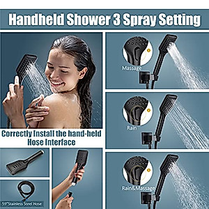 Aolemi 12 Inch Oil Rubbed Bronze Shower System Ceiling Mount Rain Shower Head with 3 Functions Hand-held Spray Bathroom Luxury Pressure Balance Rough-in Valve Shower Trim Kit Shower Faucet Combo Set