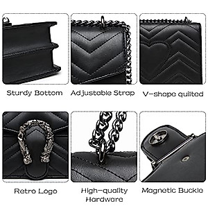 MYHOZEE Crossbody Purses for Women, Black Shoulder Bag Leather Chain Satchel Purse Ladies Handbags Evening Bag
