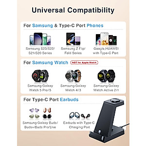 Charging Station for Samsung and Android Devices 3-in-1 Charging Stand for Galaxy S23 S22 S21 Z Flod Flid Wireless Charger for Galaxy Watch