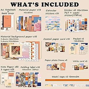 Draupnir Aesthetic Scrapbook Kit(348pcs), Bullet Junk Journal Kit with Journaling/Scrapbooking Supplies, Stationery,A6 Grid Notebook with Graph Ruled Pages DIY Scrapbook Gift for Teen Girl Kid(Sunset)