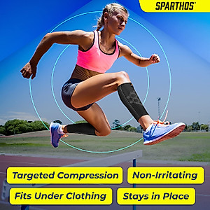 Sparthos Calf Compression Sleeve (Pair) – Leg Compression Brace for Men and Women – Shin Splint Calf Pain Relief Calves Blood Circulation Sports Support Running Walking Cycling Yoga (Black-M)