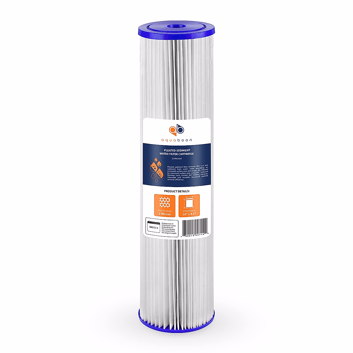 Aquaboon Whole House Sediment Water Filter - 4.5 x 20 Water Filter - 5 Micron Pleated Whole House Water Filter Cartridge Compatible w/AquaPure AP810 2, Pentek ECP5-BB, Hydronix SPC-45-1005 (4 Pack)