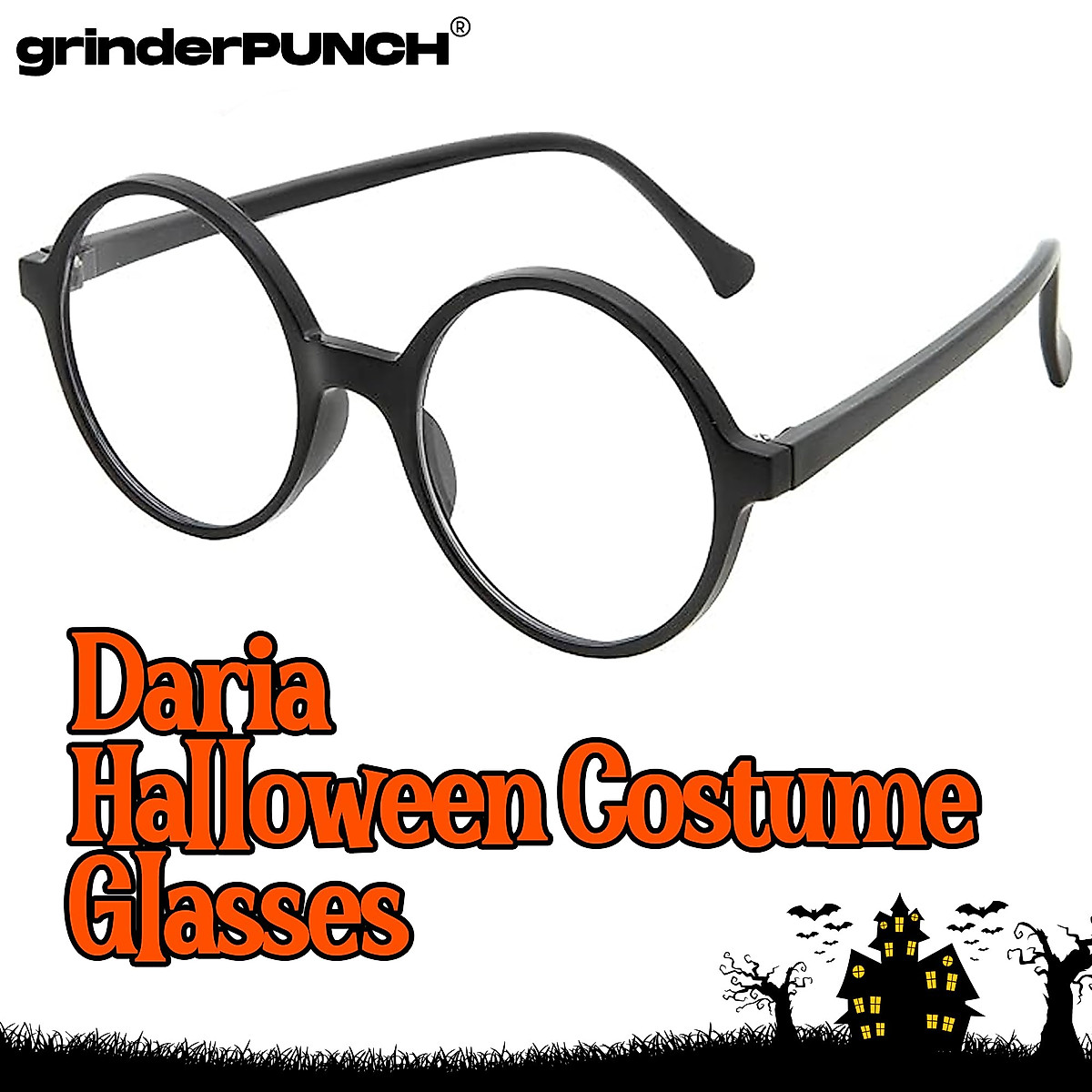 grinderPUNCH Costume Glasses | Thin Round Nerd Halloween Eyeglasses | Wizard Glasses | Adults (Black)