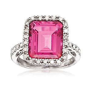 Ross-Simons 6.50 Carat Pink Topaz and .25 ct. t.w. Diamond Ring in Sterling Silver. Size 9
