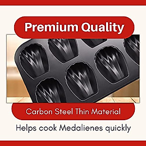 MASSNER Madeleine Pan with Silicone Spatula, Non-stick for baking 12 Madeline Cookie Mold Heavy duty Madeline Pans dishwasher safe 1Pack