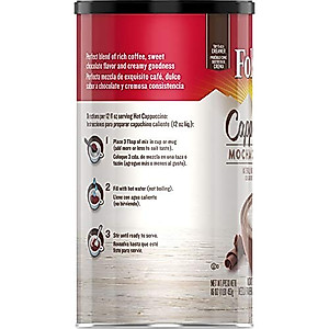 Folgers Cappuccino Mocha Chocolate Instant Coffee Beverage Mix, 16 Ounces (Pack of 6)