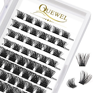 QUEWEL Cluster Lashes 72 Pcs Wide Stem C/D Curl 8-16mm Length DIY Eyelash Extension False Eyelashes Natural&Mega Styles