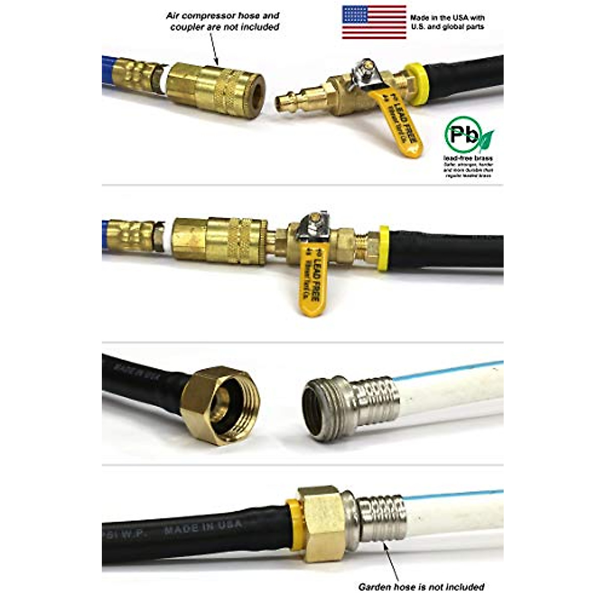 Winterize Sprinkler Systems and Outdoor Faucets: Air Compressor Quick-Connect Plug To Female Garden Hose Faucet Blow Out Adapter with Shut Off Valve (Lead-Free Brass), 17" Long