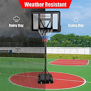 Goplus Portable Basketball Hoop, 10FT Height Adjustable Basketball Goal w/44‘’ Shatterproof Backboard, Outdoor Basketball Stand for Adults Teens Backyard Driveway (4.25-10FT, 12-Level, Upgrade Steel)