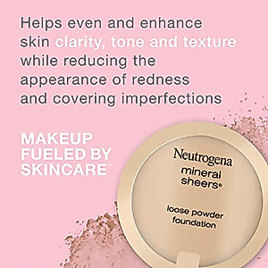 Neutrogena Mineral Sheers Lightweight Loose Powder Makeup Foundation with Vitamins A, C, & E, Sheer to Medium Buildable Coverage, Skin Tone Enhancer, Face Redness Reducer, Natural Beige 60,.19 oz
