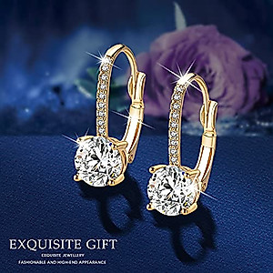 Ladies 1 Carat Diamond Pendant Earrings 18K Gold Plated Cubic Zirconia Hanging Lever Bridal Earrings Girls and Women's Fashion Jewelry (gold)