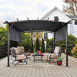 12 X 9 FT Gazebo Outdoor Waterproof Outdoor Grape Shade Canopy Tent with Retractable Shade Canopy, Sturdy Retractable Pergola for Grill, Yard, Commercial